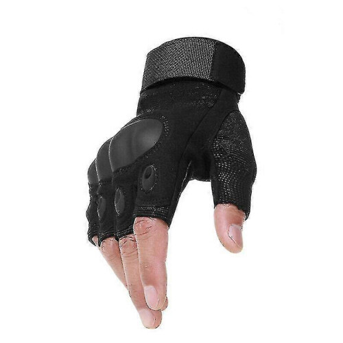 (L, black) Tactical Hard Knuckle Half Finger Gloves Army Military ...