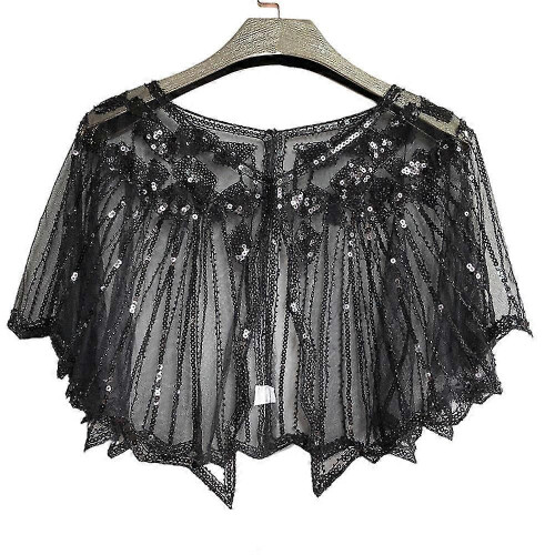 (Negro) Chal de fiesta estilo años 20 para mujer, con lentejuelas y ...