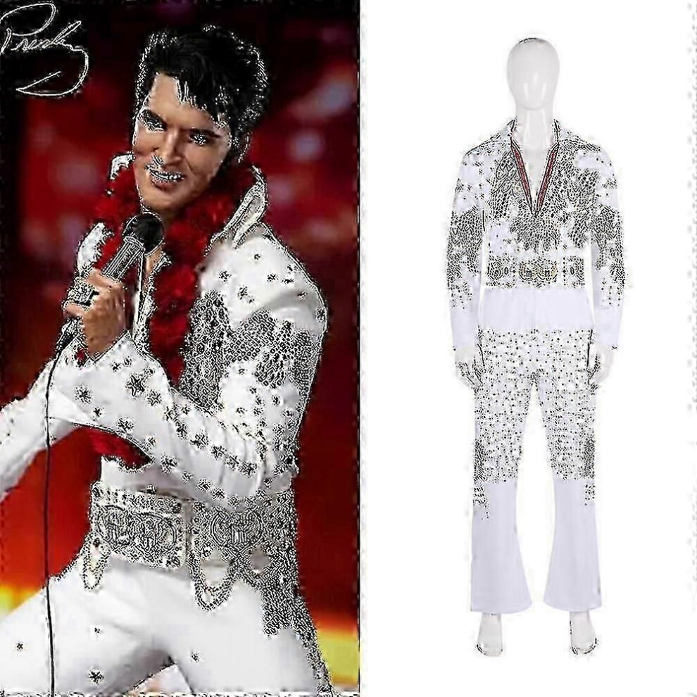 (3XL-Uomo) 2025 Costumi di Halloween Cantante Rock Bianco Elvis Presley ...