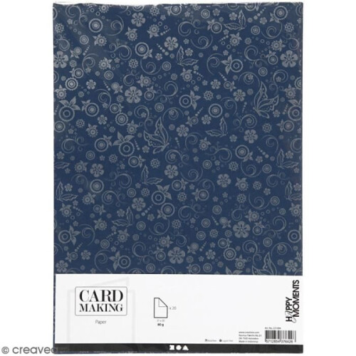 A4 scrapbooking paper - Navy blue - Silver patterns - 20 sheets - Mixed ...