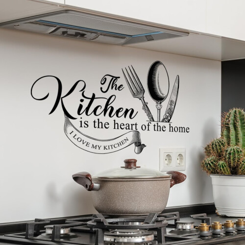 Kitchen Wall Sticker - Heart of The Home Quote Decal with Fork and ...