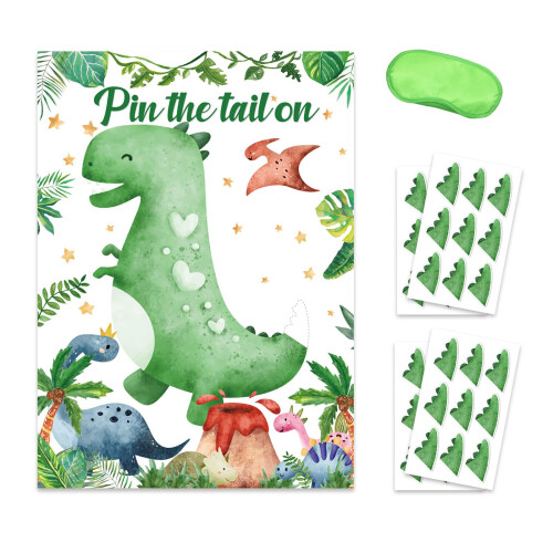 Pin the Tail on the Dinosaur Game Poster Props for Kids Includes 36 ...