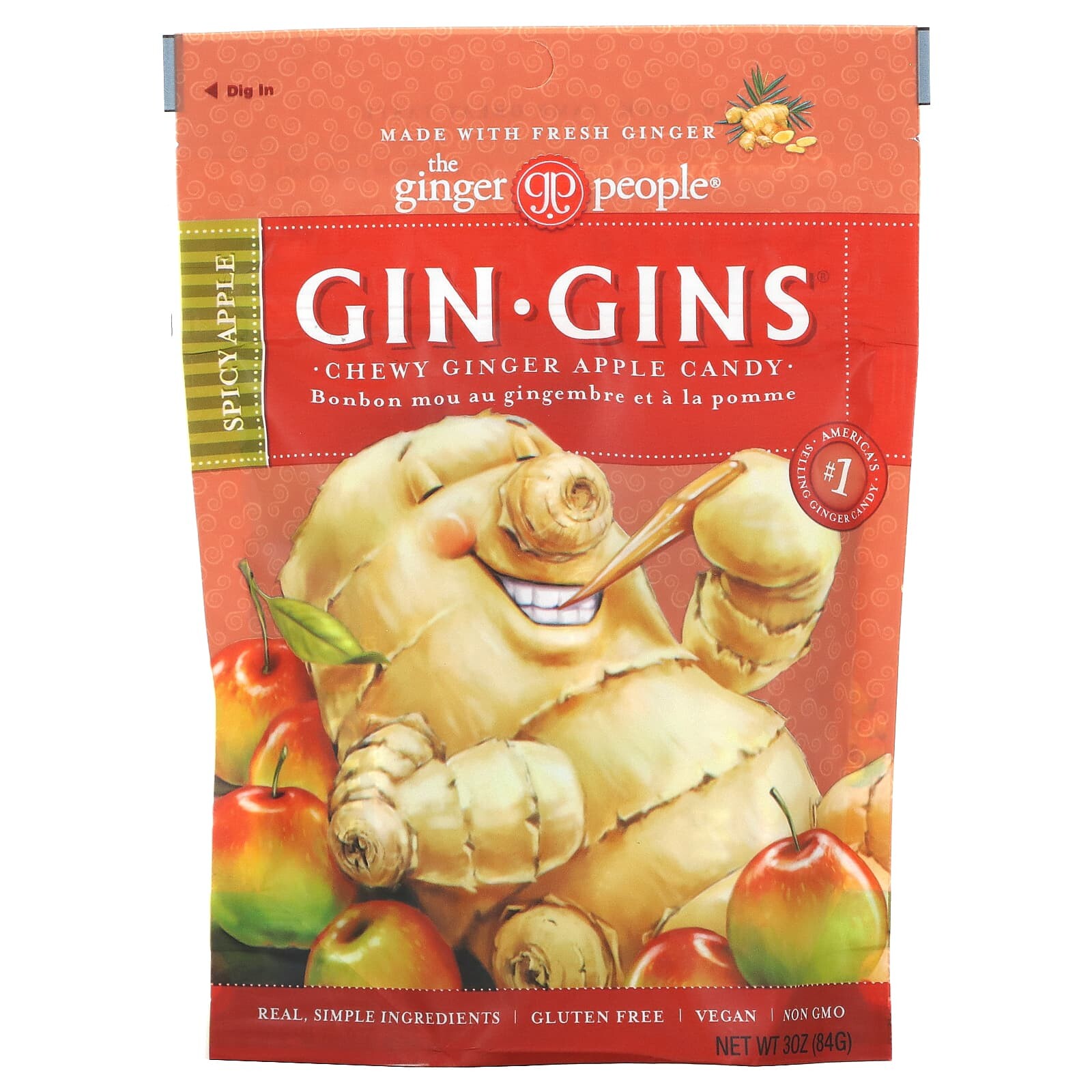 The Ginger People, GinGins, Chewy Ginger Apple Candy, Spicy Apple, 3 oz ...