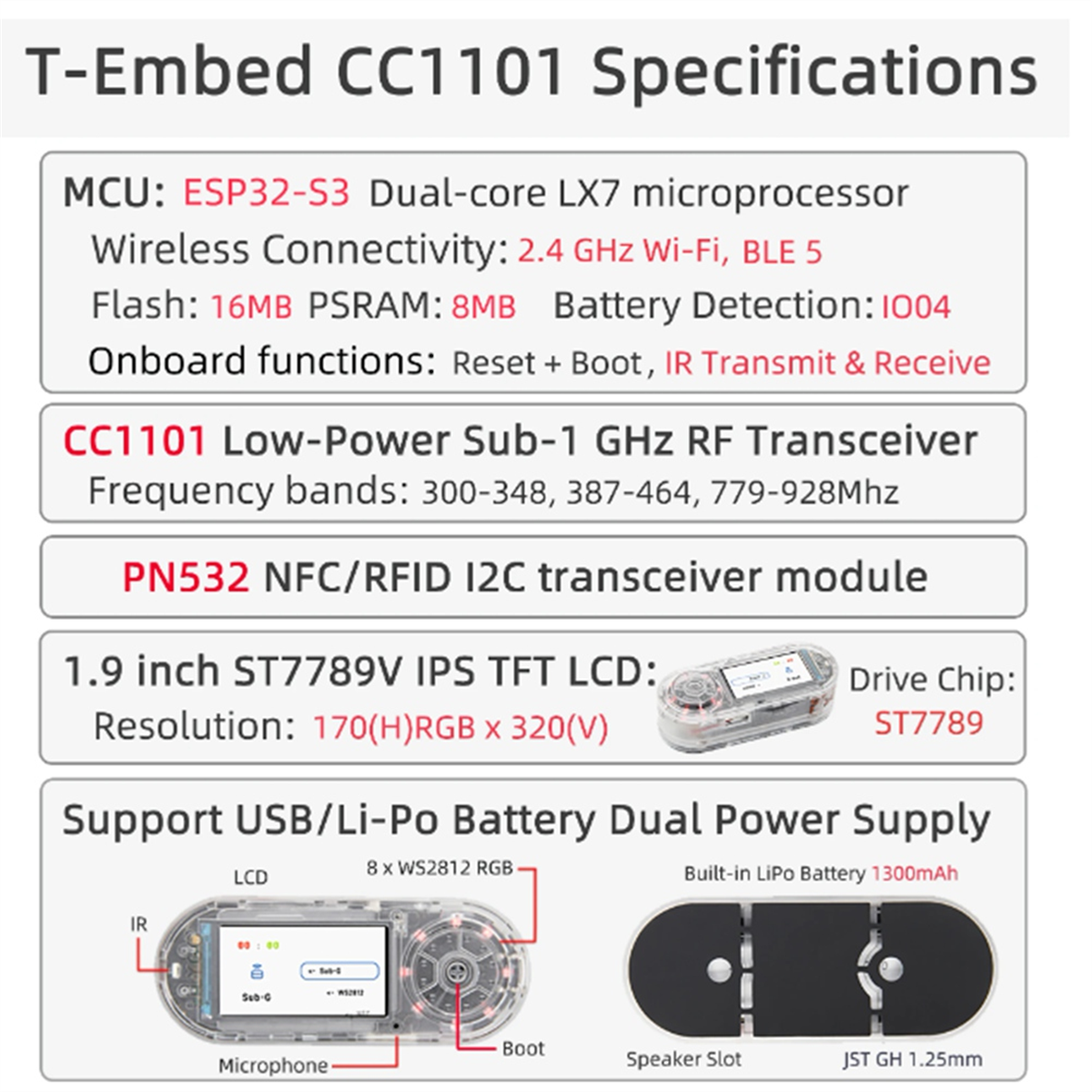 T-Embed ESP32-S3 CC1101 transceiver PN532 NFC RFID I2C modul on OnBuy