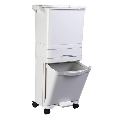 (White) Recycling Pedal Bin for Kitchen Waste, Vertical Waste ...