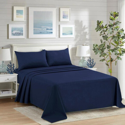 (Navy Blue, Single) Flat Sheets with Single Double King Size Bed Ultra ...