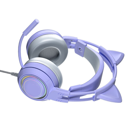 Purple Cat Ear Gaming Headset with Noise Reduction Mic, Over-Ear Wired ...