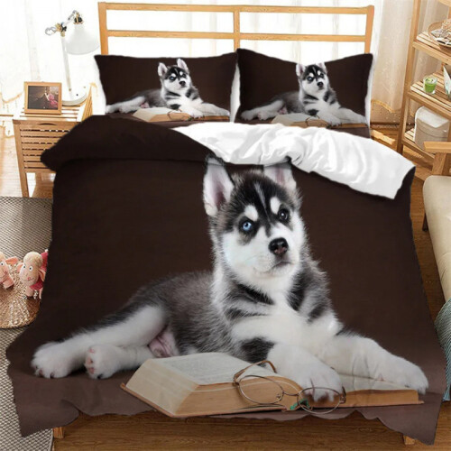 (4, 200*200) Cute Husky Down Duvet Cover Set, Animal Print Double Bed ...