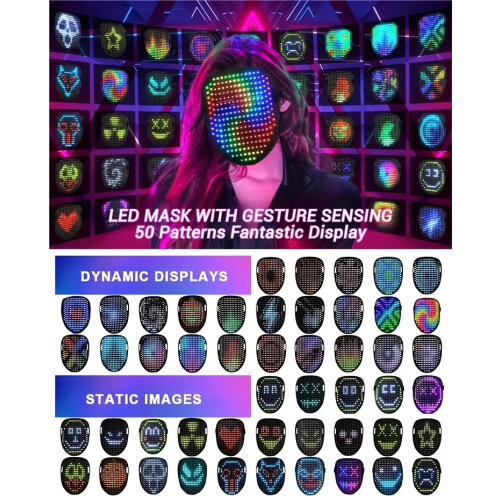 (Black) LED Mask with Gesture Sensing Light up Face Transforming LED ...