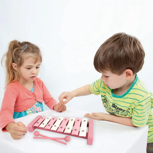 (Pink) Colorful Wooden Eight Key Xylophone For Children Early Musical ...