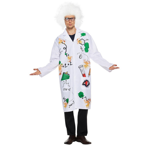 Crazy Scientist Costume Men's Long Sleeve Lab Coat Motif Halloween Role ...