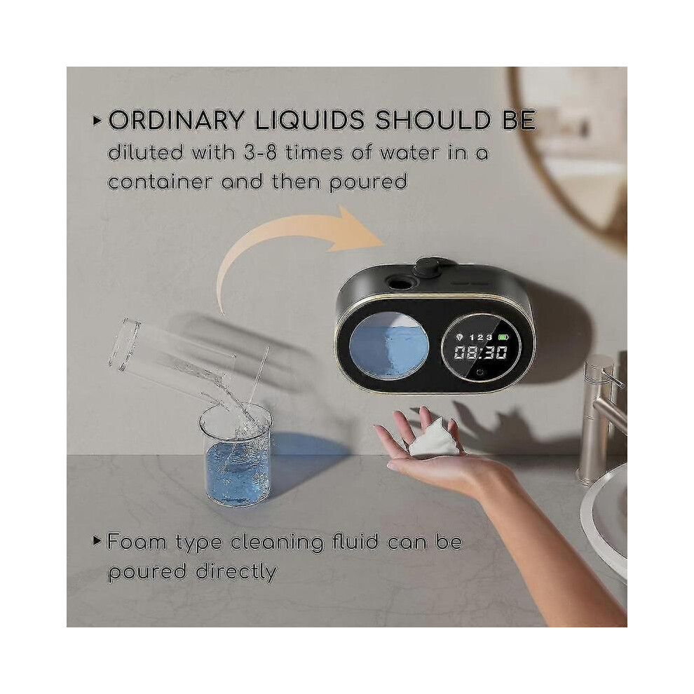 (black) Automatic Foaming Soap Dispenser With Hd Led Digital Clock Foam ...