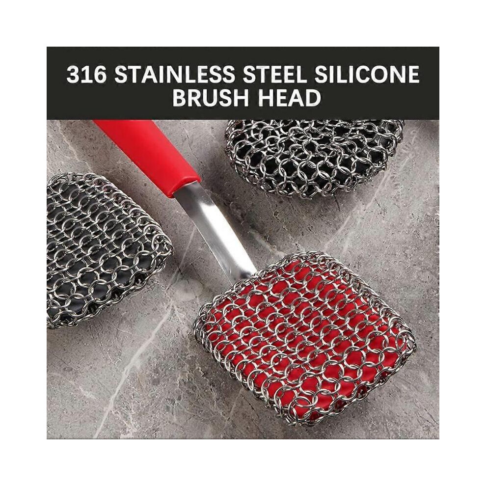 (Round-headed,Black)3-in-1 Chainmail Grill Scrubber,Chain Mail Grill ...