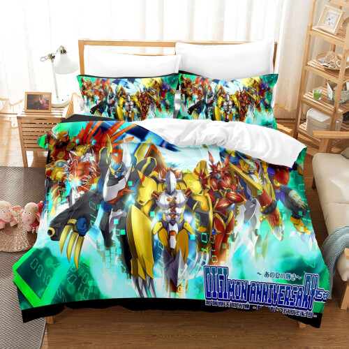 (数码宝贝-6, 150*200三件套) Digimon series cartoon anime 3D printed three ...