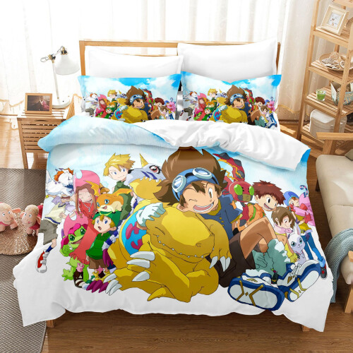 (数码宝贝-19, 200*230三件套) Digimon series cartoon anime 3D printed three ...
