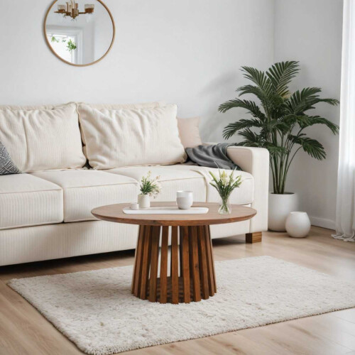 Slatted Mango Wood Round Coffee Table on OnBuy