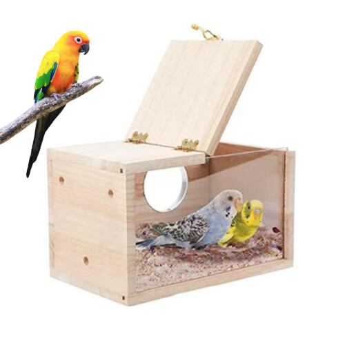 Nesting Box for Parakeets Natural Wood Construction Transparent Panel ...