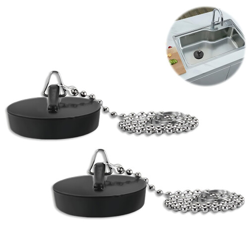 Universal Rubber Bath Plug And Chain, 2 Pack, 40mm Plug With Stainless ...