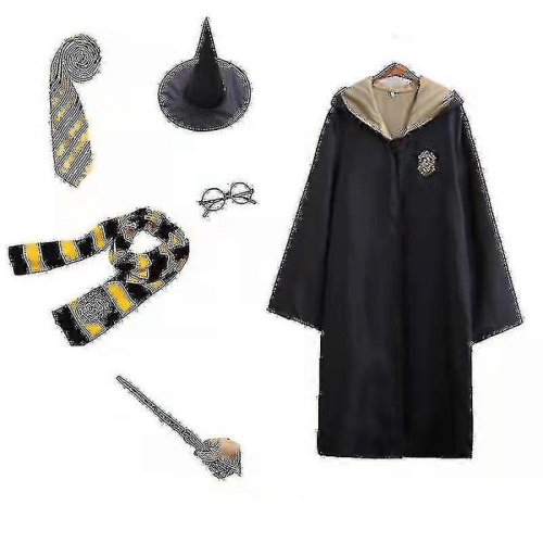 Harry Potter 6pc Magic Wizard Cosplay Costume Set with Yellow Cloak ...
