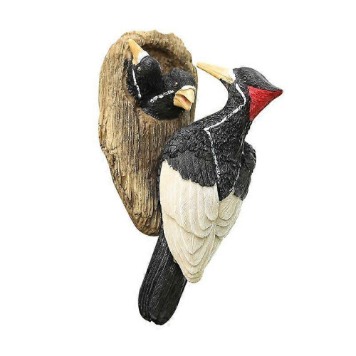 Mom and Baby Woodpecker Garden Statue Outdoor Tree Hugger Decor, Resin ...