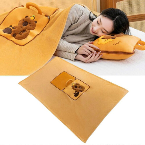 (milk tea) Double Use Capybaras Folding Air Conditioning Blanket Pillow ...