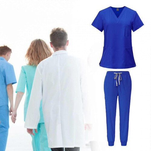 (XL, Royal Blue) Nursing Scrub Set Nurse Workwear Work Clothing Top and ...
