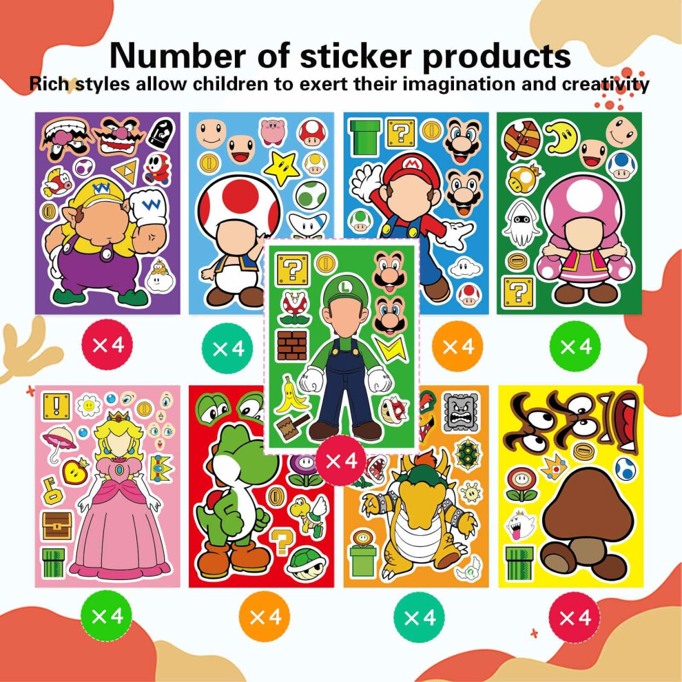 36 feuilles d'autocollants Mario Make a Face Livre de dessin anim pour ...