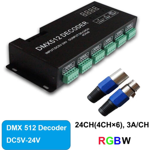 Digital 24CH RGB RGBW DMX512 Decoder 24-Channel RGBW DMX Controller For ...