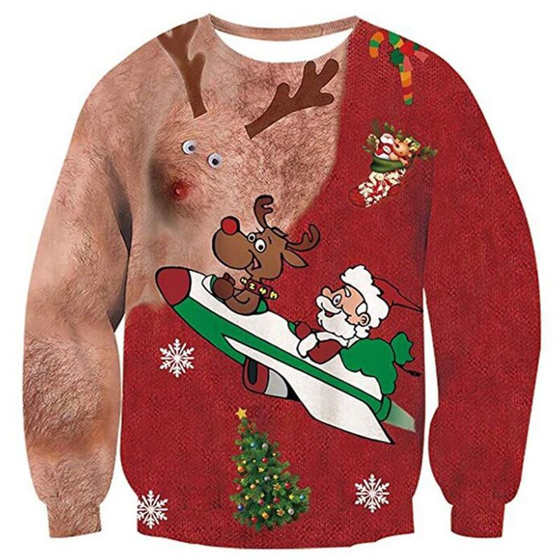 (Elk,XL)Unisex Hombre Mujer Feo Navidad Suéter Papá Noel Navidad ...