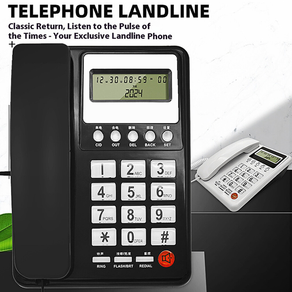 (black) ABS Corded Landline Phone Caller ID Display For Effective ...
