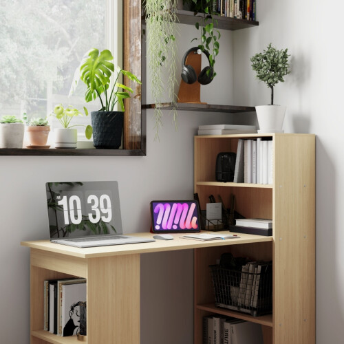 Home Office 120cm Computer Desk with 6 Tiers of Storage Wooden Study ...