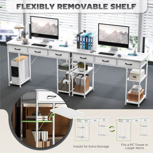 White Computer Desk 120cm with Power Outlets Study Table with 3 Fabric ...