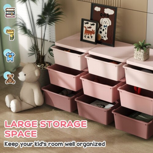 HOMCOM Kids Pink Storage Unit with Nine Drawers - Multi-Functional ...