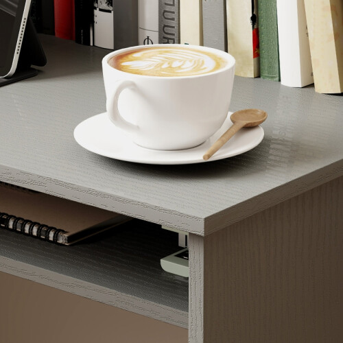 Computer Desk Grey 90x50cm Modern Home Office Table with Storage Shelf ...