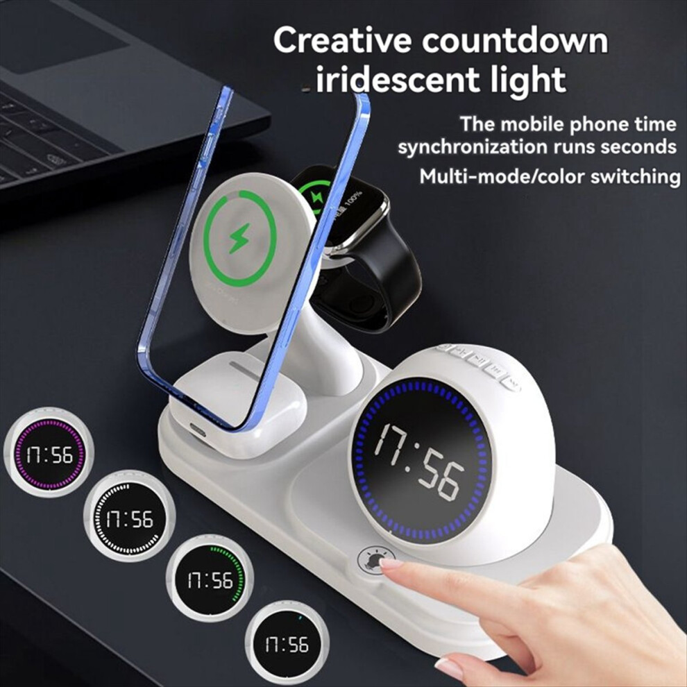 6 in 1 30W Magnetic Wireless Charger Stand RGB Alarm Clock Bluetooth ...