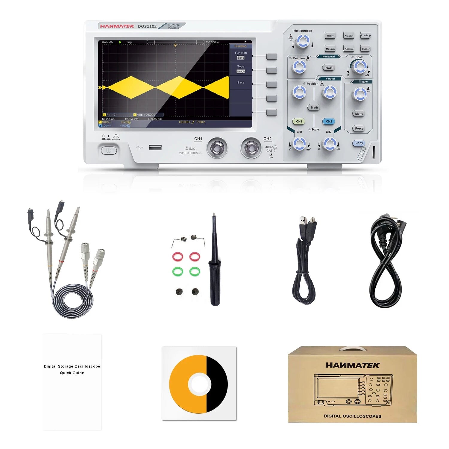 Hanmatek 4-Channel Digital Oscilloscope - 110MHz Bandwidth, 1GS/s ...