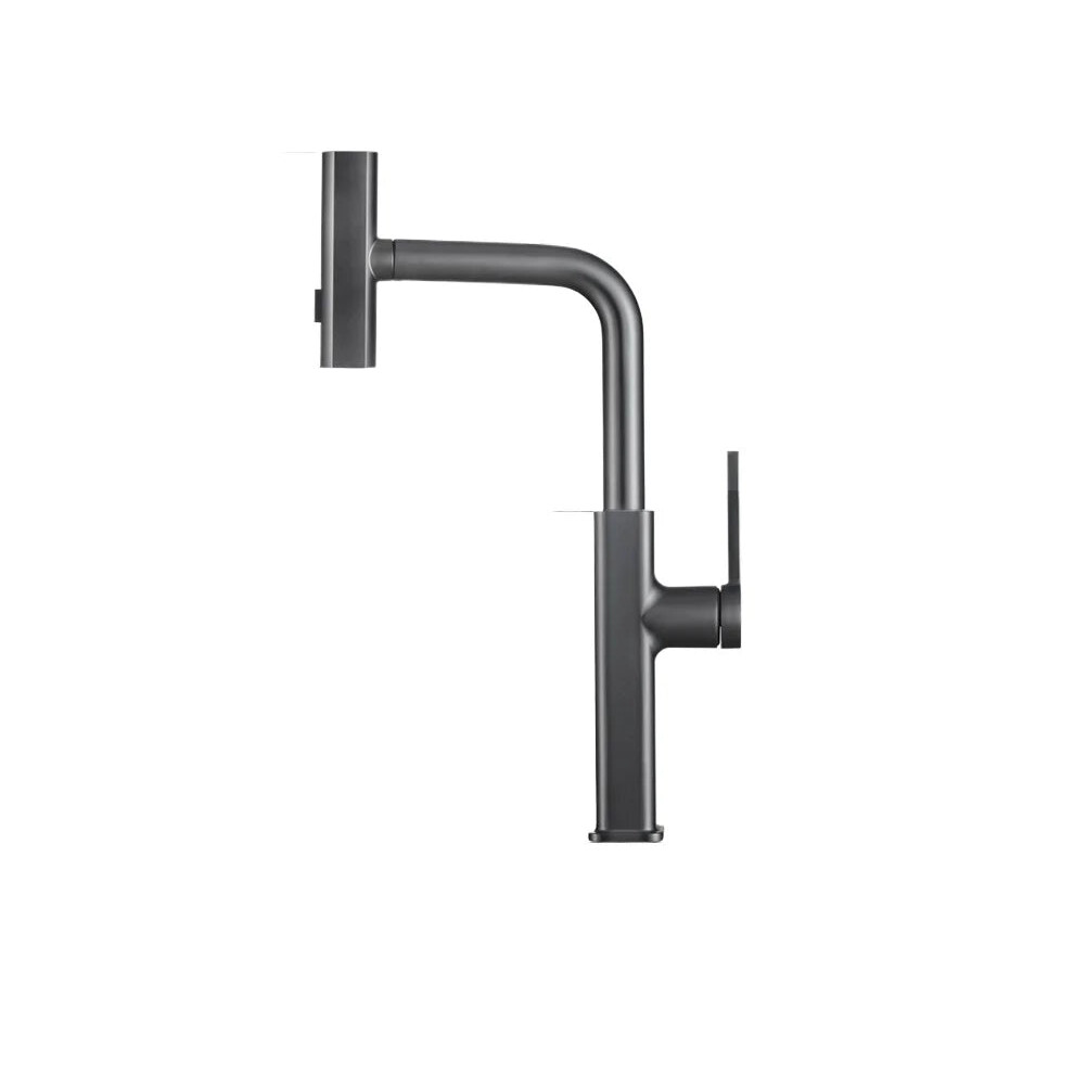 Gun Gray All-Copper Kitchen Faucet with Hot & Cold Telescopic Function ...