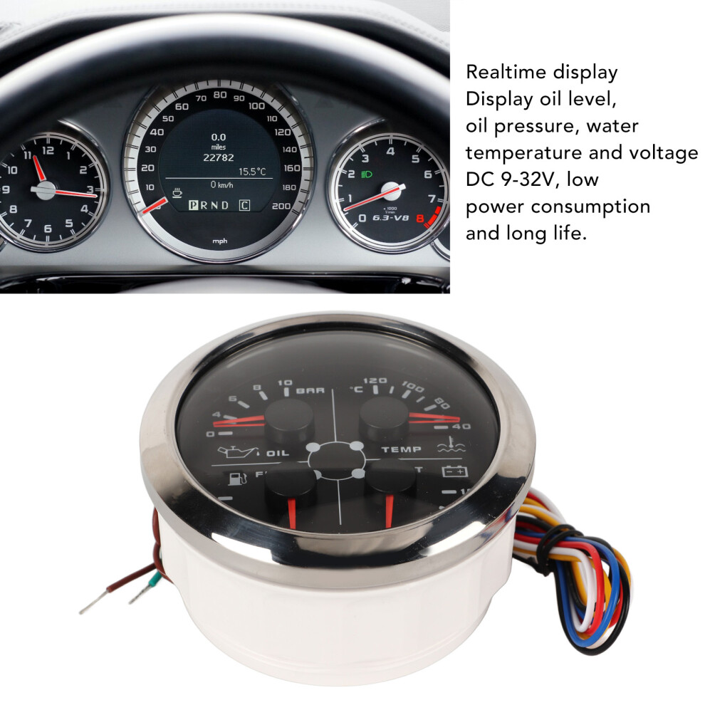 4in1 85mm Gauge for Car RV Boat Motorcycle Fuel Oil Temp Volt Water DC ...