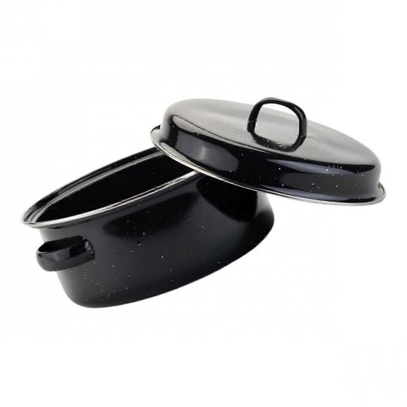 Covered Round Roaster with Lid Enamelled Pan Roasting Sweet Potatoes ...