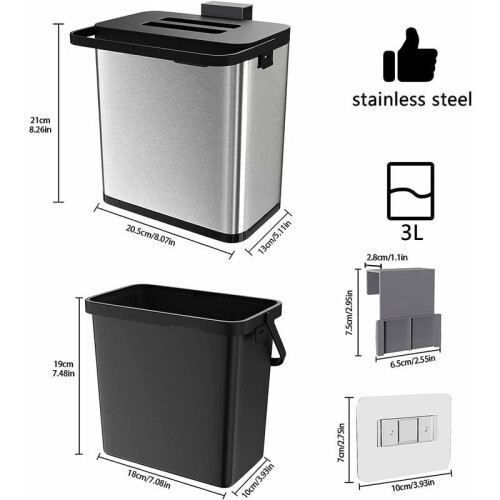 Kitchen Trash Can, Garbage Bin, Wall-Mounted Cabinet Door Trash Bin ...
