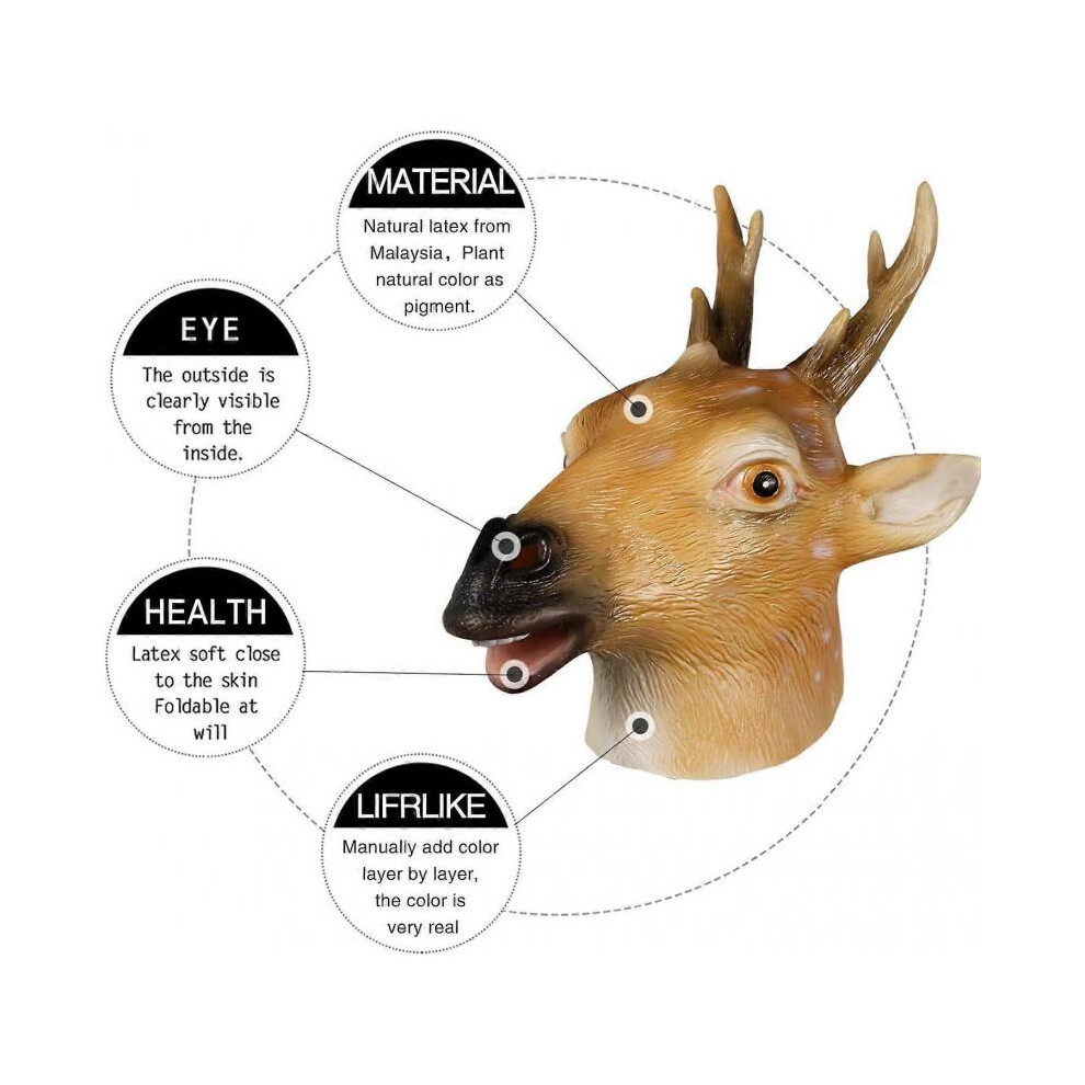 Latex Deer Mask Halloween Animal Head Mask for Adults Fancy Dress Prop ...