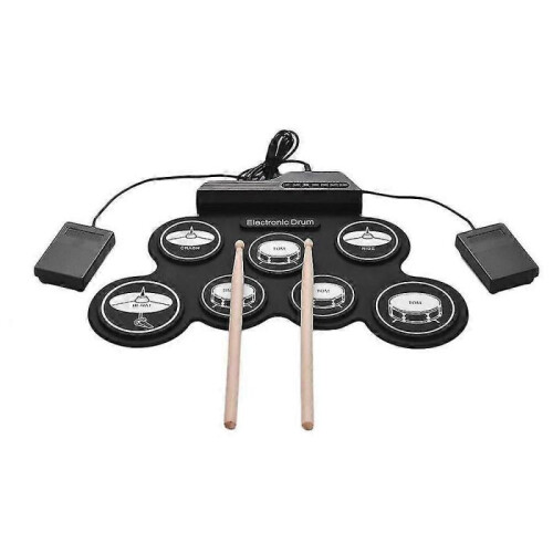 7 Pads Electric Drum Set ,portable Roll Up Drum Kit with Drum Pedals ...