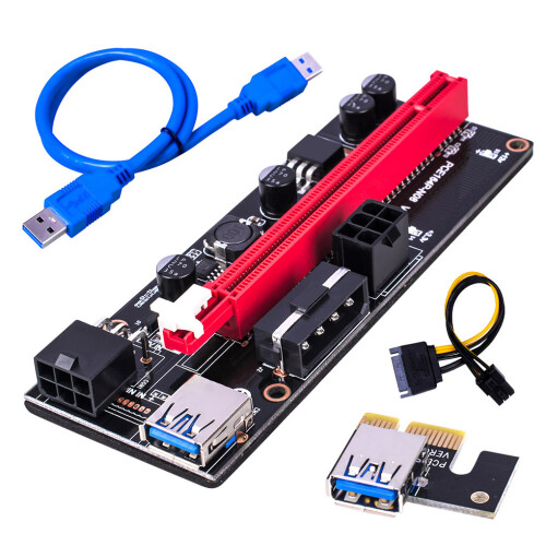 (Blue USB Cable) PCI-E Adapter 1X to 16X GPU Extender LED Light ...