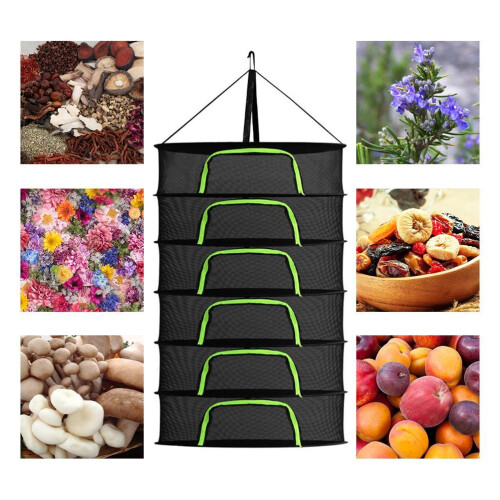 Herb Drying Rack Hanging Mesh 2/4/6/8 Layer with Zip & Hook 60cm ...
