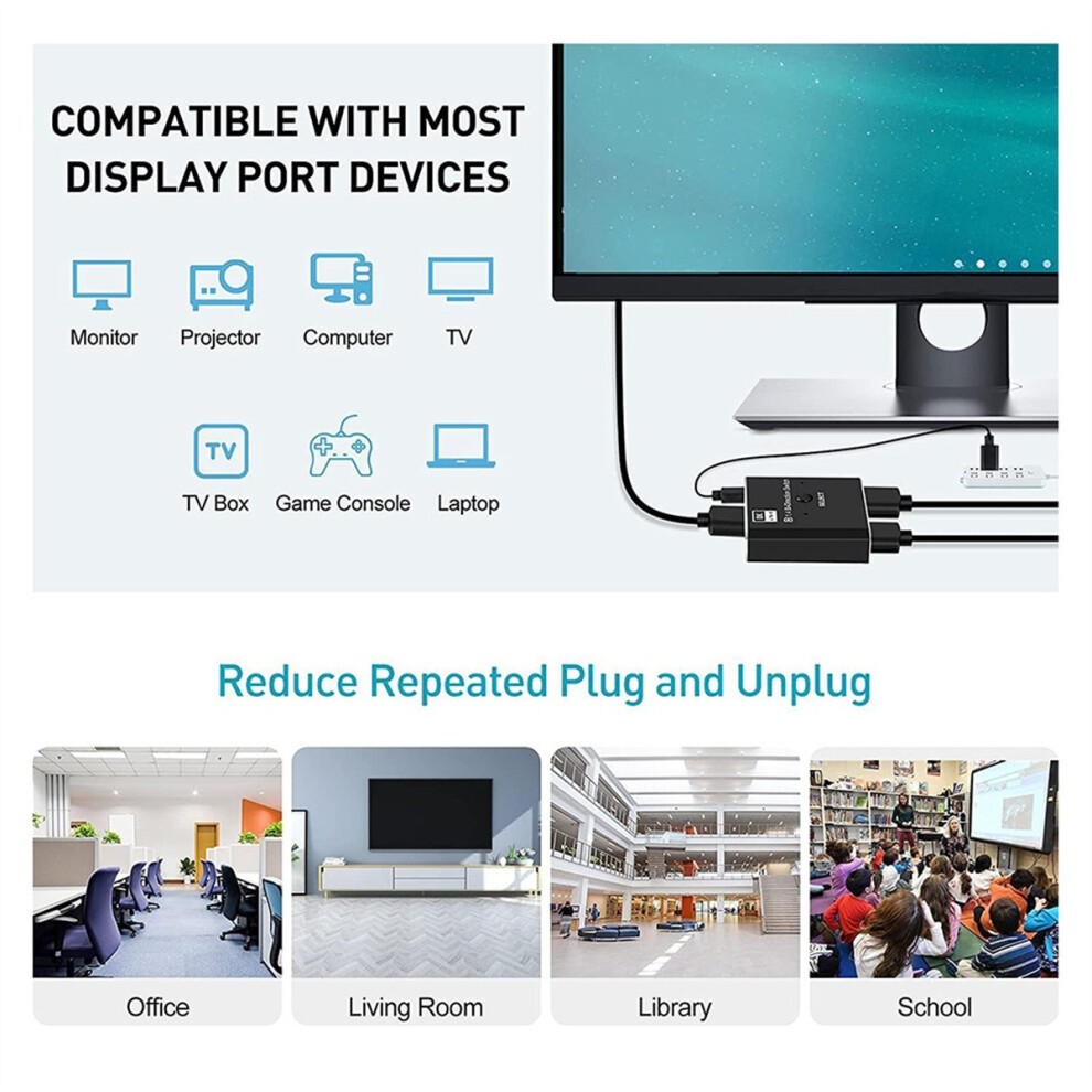 8K DisplayPort-Switch 2 in 1 Out/Out DisplayPort DP unterstützt 8K30Hz ...