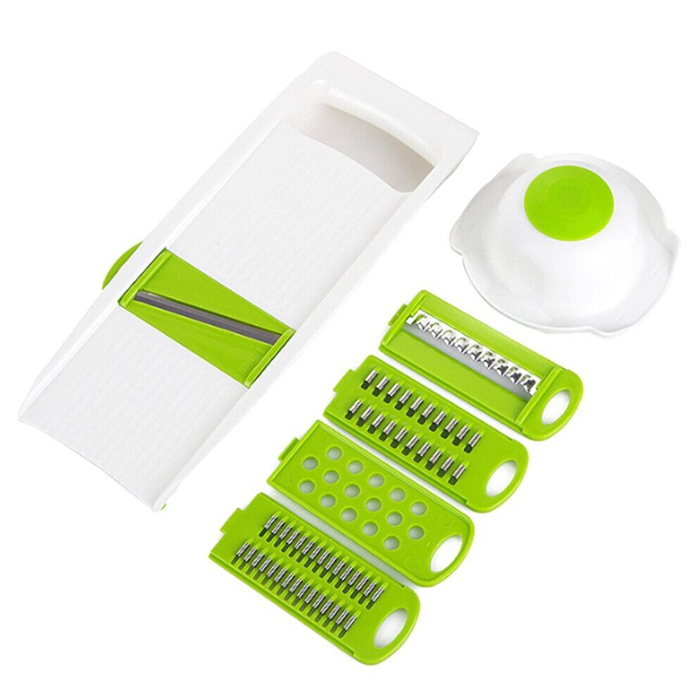 Gemüseschäler und -reibe mit 5 Klingenaufsätzen zum Schneiden und ...