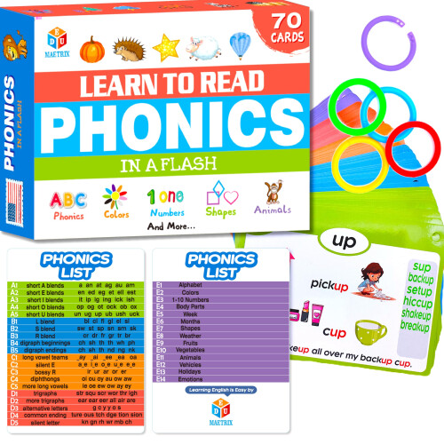 70PCS Phonics CVC Flash Cards Set 20 Phonic Stages Bonus 10 Life Skill ...