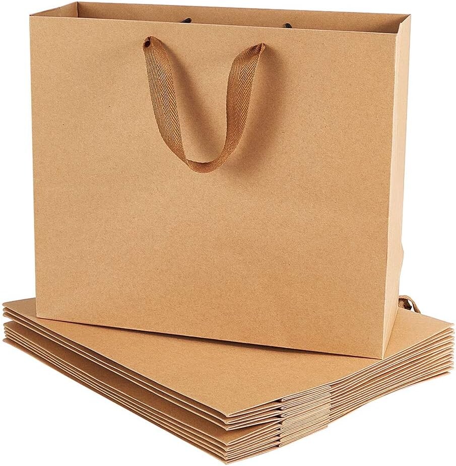 Bolsas de regalo de papel Kraft, asas de tela resistentes, bolsas de ...