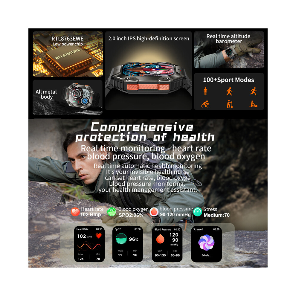 (650 mA Bluetooth-Anruf Schwarz Stahl) Neue Militär-GPS-Tracker ...