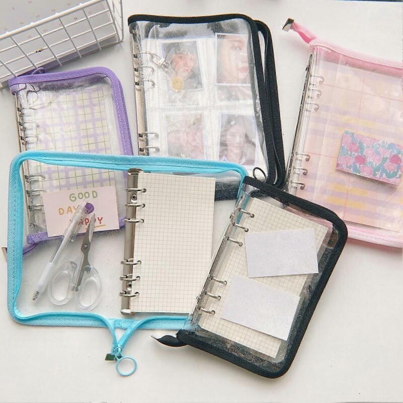 (Pink)A5 Binder Hand Ledger Book 4 Color Choose Clear Storage Book ...